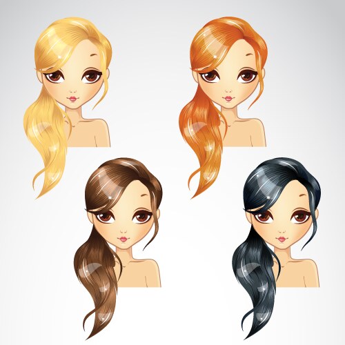 Set of casual wave hair styling Royalty Free Vector Image
