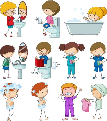 Preschool kid daily routine activities set cute Vector Image