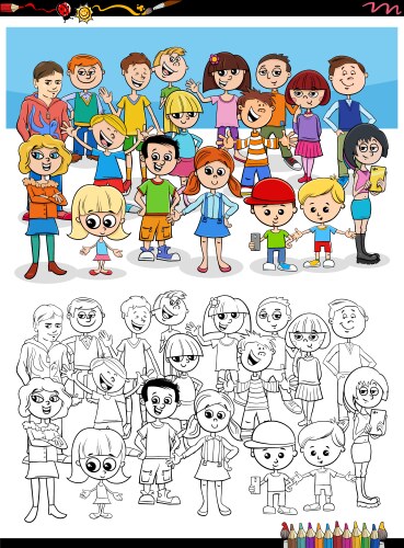 Drawing and coloring worksheets set with cartoon Vector Image