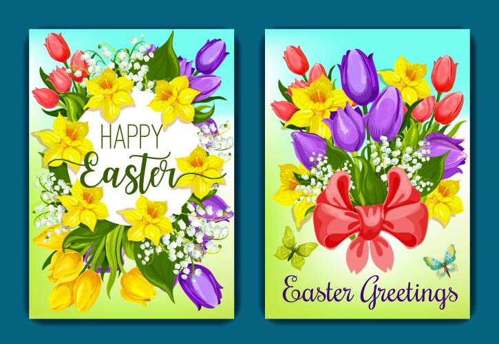 Colorful tulip flowers set of easter cards Vector Image