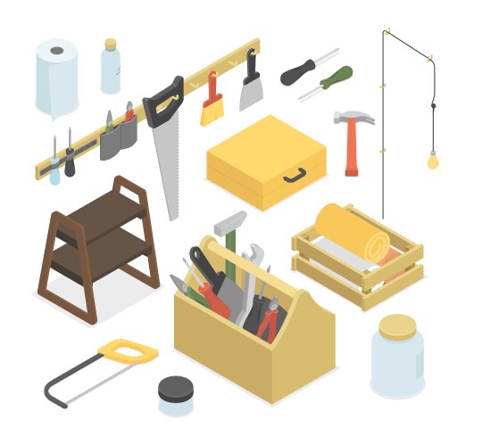 Carpenter with wood and tools Royalty Free Vector Image
