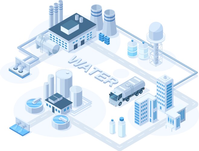 Waste water treatment plant isometric icon Vector Image