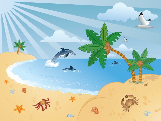 Beautiful beach cartoons Royalty Free Vector Image