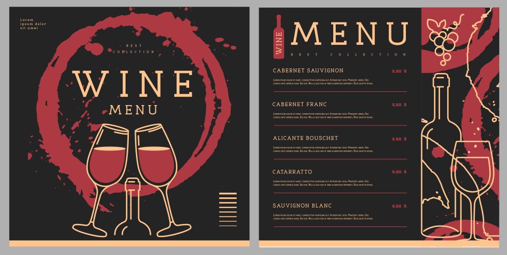 Wine card menu design with realistic glass Vector Image