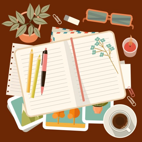 Workplace with a personal diary planning Vector Image