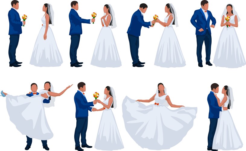 Bride and groom animated characters Royalty Free Vector