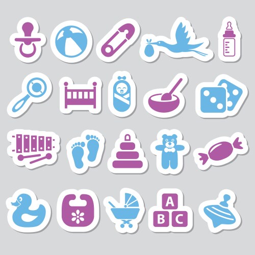 New born baby stickers patches badges scrapbook Vector Image