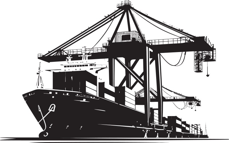 Dockside dynamos crane loading to cargo ship Vector Image