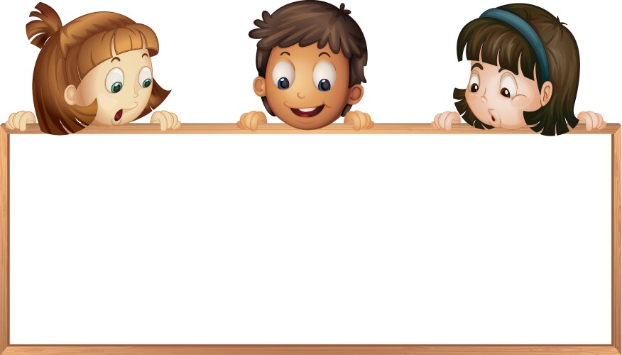 Kids holding wooden frame Royalty Free Vector Image