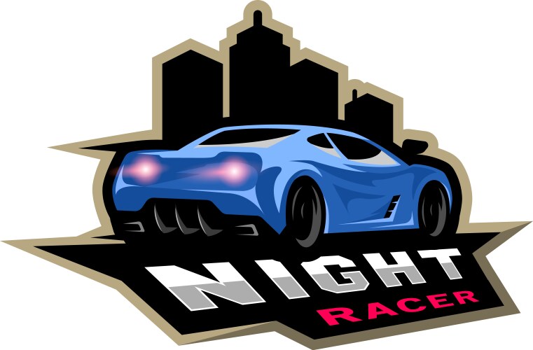 Night street racer emblem logo Royalty Free Vector Image