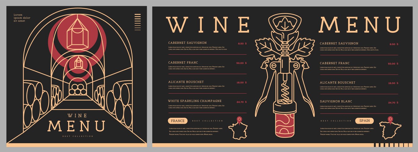 Wine card menu design with realistic glass Vector Image
