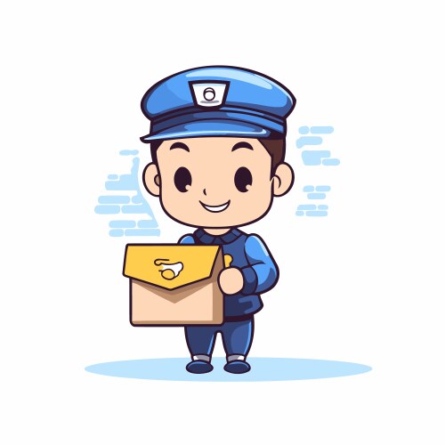 Postman with a box and a mobile phone Royalty Free Vector