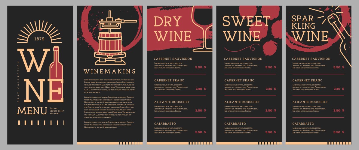 Restaurant modern line art wine menu design Vector Image