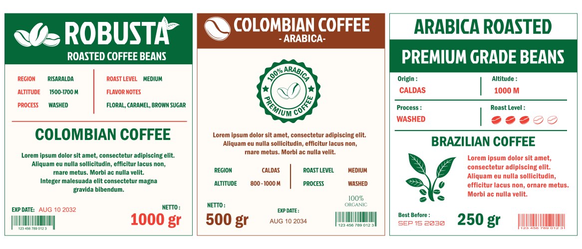 Colombian coffee labels template simple flat style