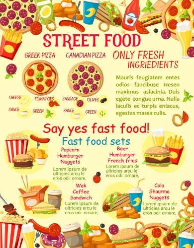 Fast food menu poster fastfood restaurant Vector Image