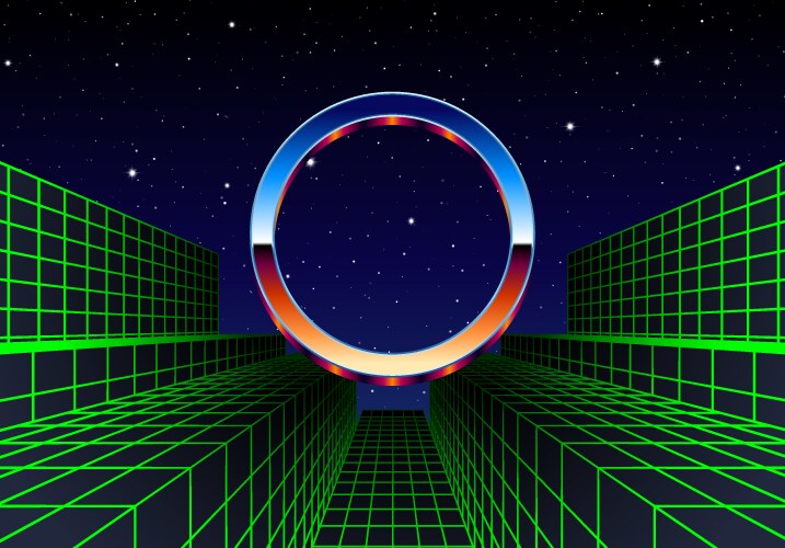 Synthwave frame with chrome arc and 80s styled Vector Image
