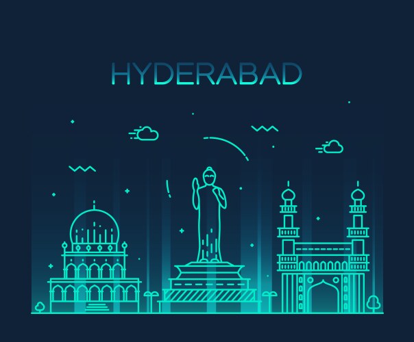 Hyderabad skyline linear Royalty Free Vector Image