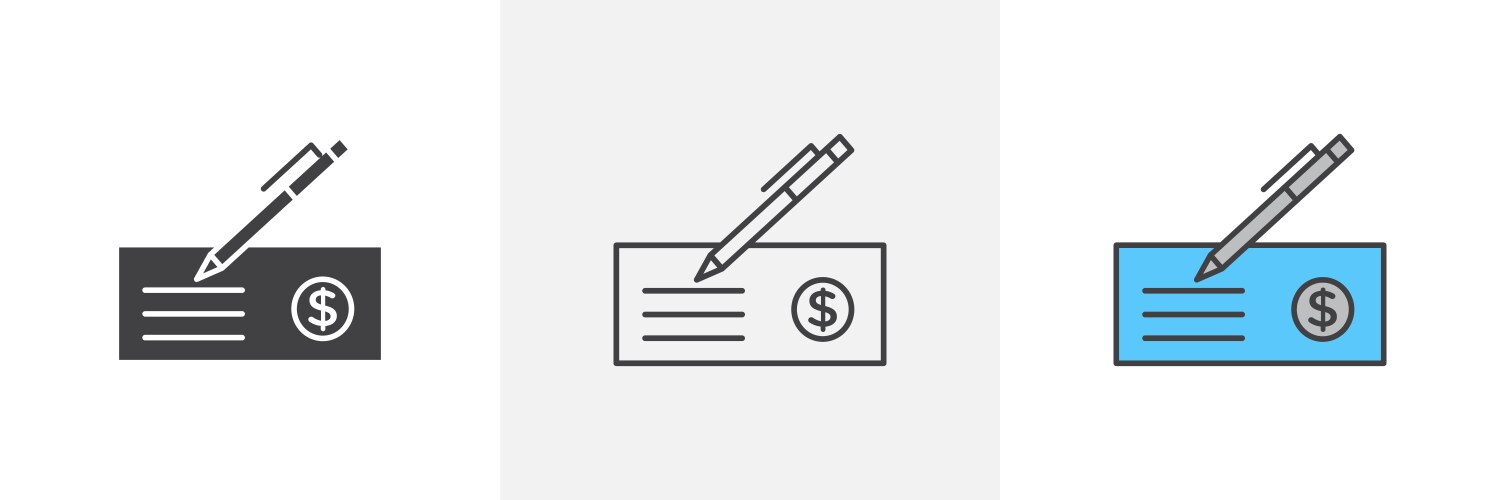 Money check icon setpayment pay paper cheque Vector Image