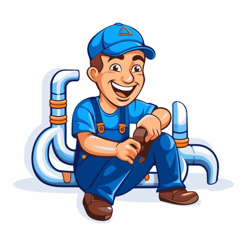 Plumber with tools and pipe cartoon character Vector Image