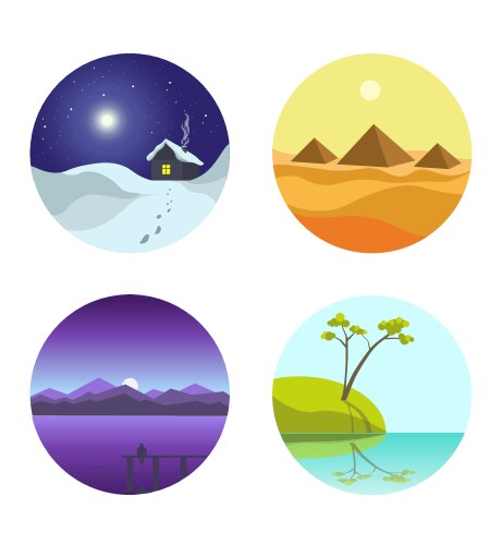 Landscape stylized outdoor backgrounds in circle Vector Image