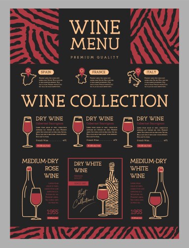 Restaurant modern line art wine menu design Vector Image