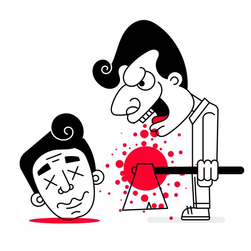 Serial killer with cold weapons and blood Vector Image