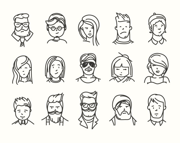 Different faces hand drawing isolated objects Vector Image