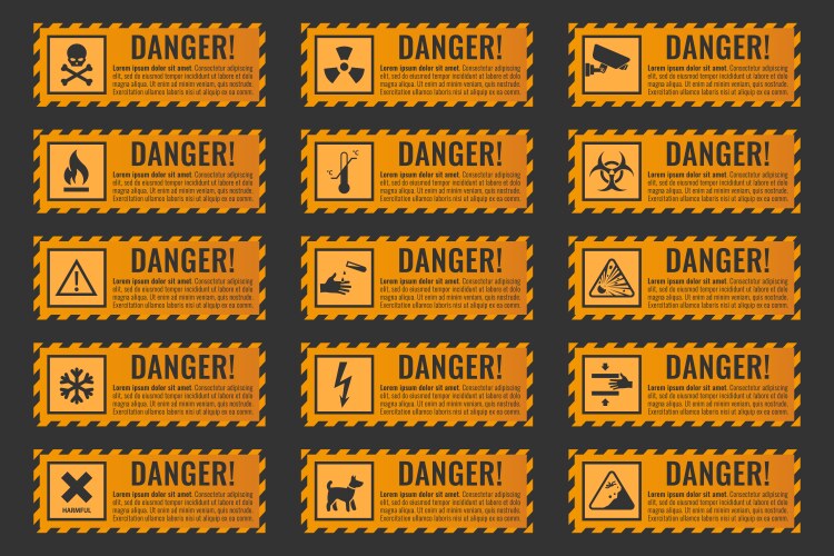 Danger and dangerous zone warning red frames hud Vector Image