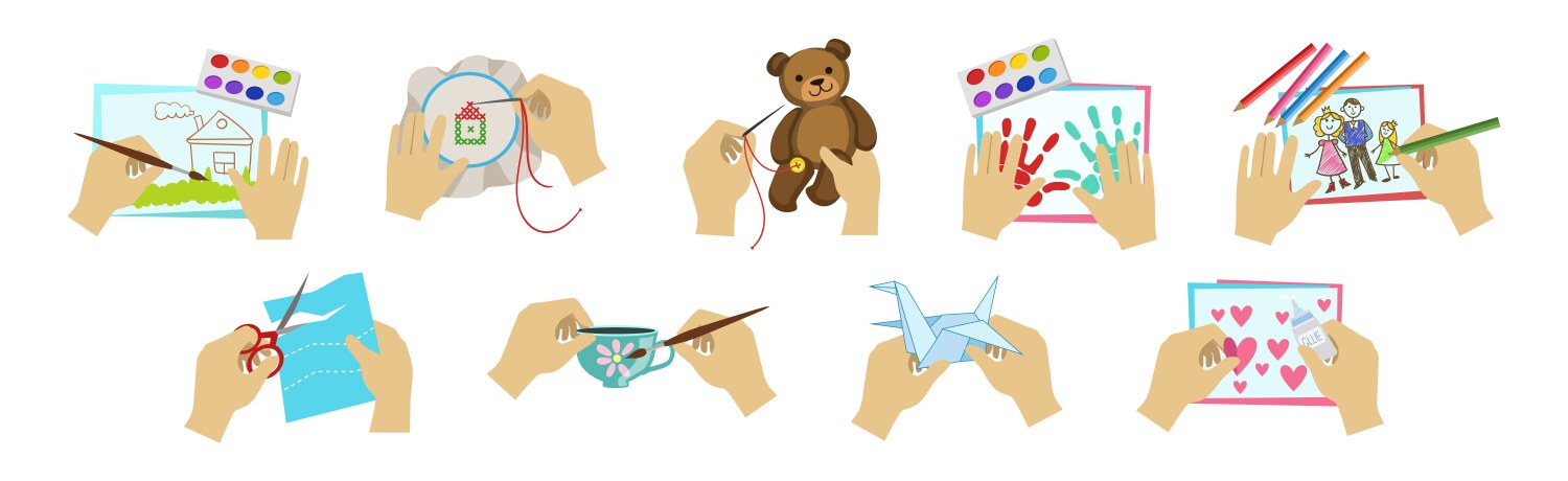Hands creating craft enjoy workshop activity Vector Image