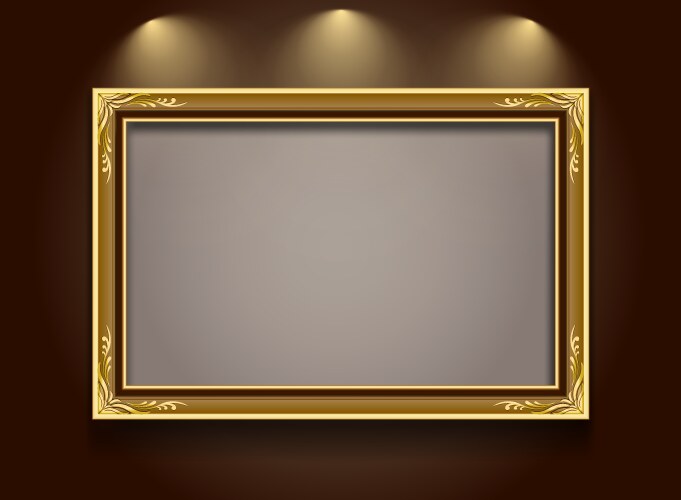 Gold frame with spotlight on curtain background Vector Image