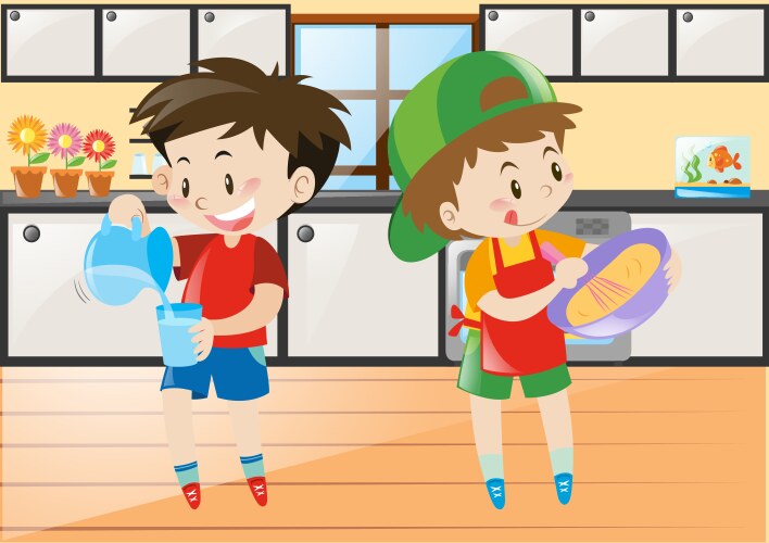 Boy take water in the well Royalty Free Vector Image