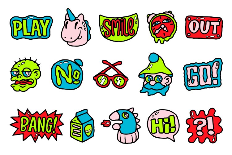 Cool colorful sticker pack collection trendy Vector Image