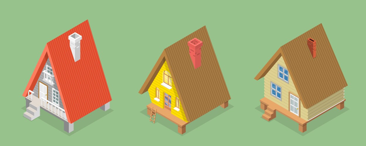 3d isometric flat set of roof types Royalty Free Vector