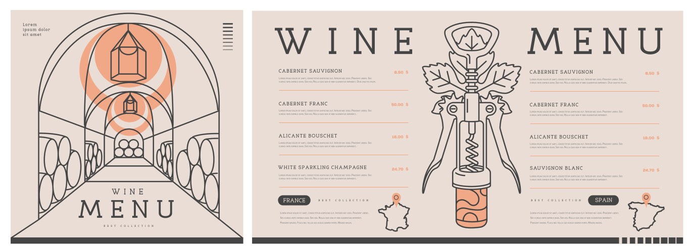 Restaurant modern line art wine menu design Vector Image