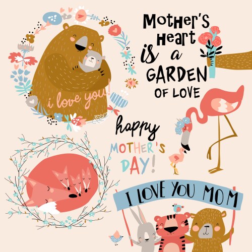 Greeting mothers day card with cute bears Vector Image
