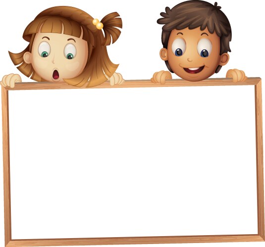 Kids holding wooden frame Royalty Free Vector Image