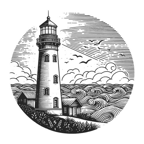 Vintage lighthouse engraving sketch Royalty Free Vector