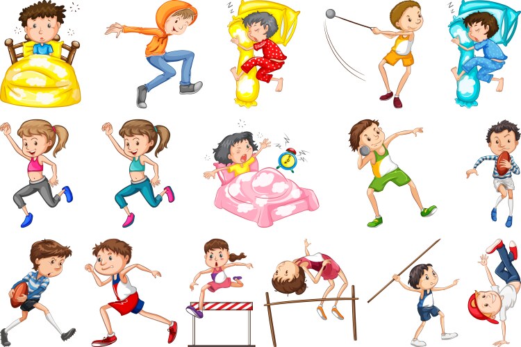 Little girl daily routine and day activity big Vector Image