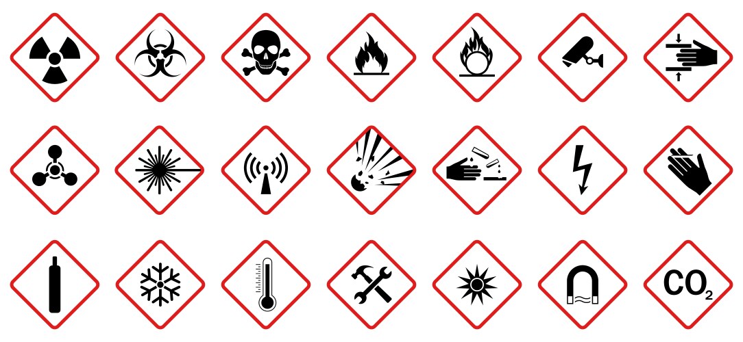 Hazard warning symbol icons ghs safety pictograms Vector Image
