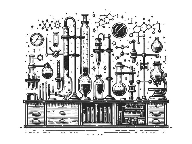 Vintage chemistry lab apparatus engraving Vector Image