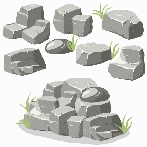 Rock stone cartoon in flat style set of different Vector Image