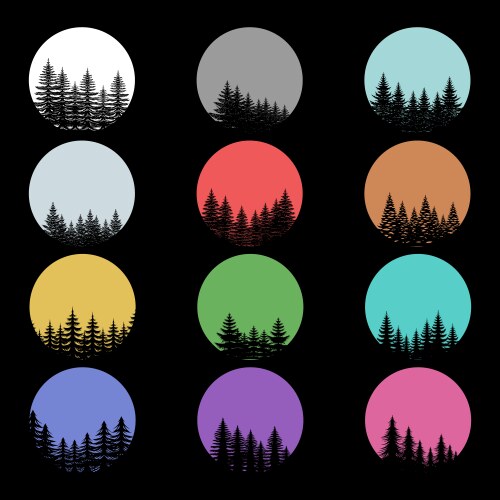 Tree line up silhouette set collection Royalty Free Vector