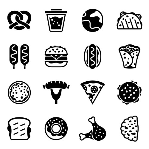 Fast food meal icons with snacks Royalty Free Vector Image