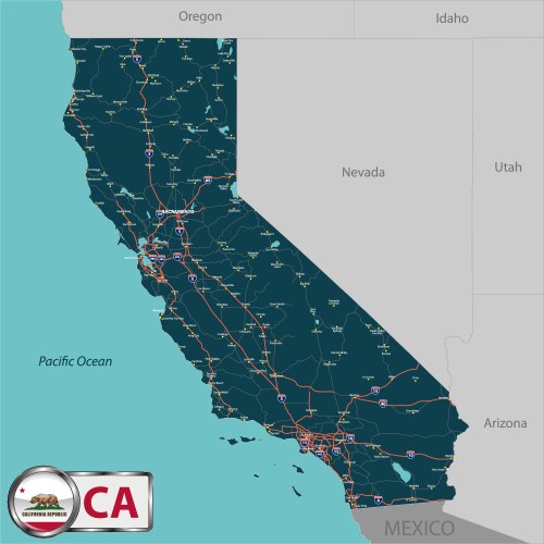 Map state california usa Royalty Free Vector Image