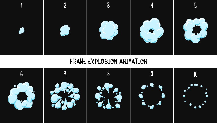 Explosion animation cartoon smoke explode frames Vector Image