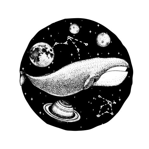 Blue whale and planets in solar system Royalty Free Vector