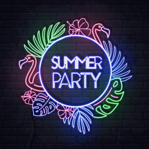 Summer travel neon concept Royalty Free Vector Image