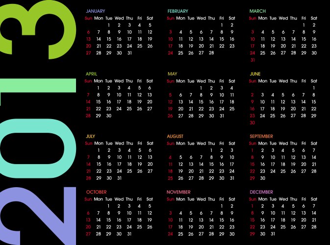 2013 calendar Royalty Free Vector Image - VectorStock