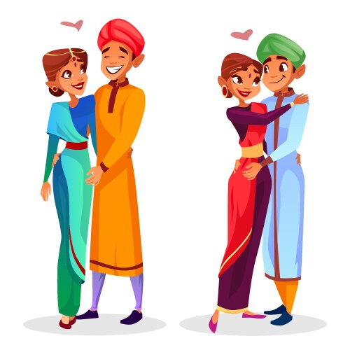 Cartoon indian couples hugging Royalty Free Vector Image