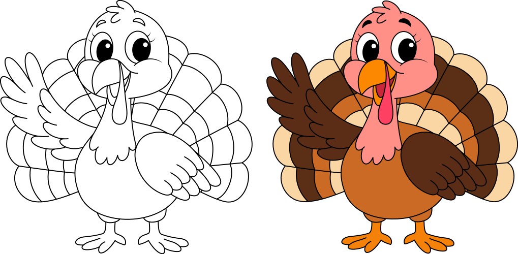 Cute turkey outline coloring page Royalty Free Vector Image